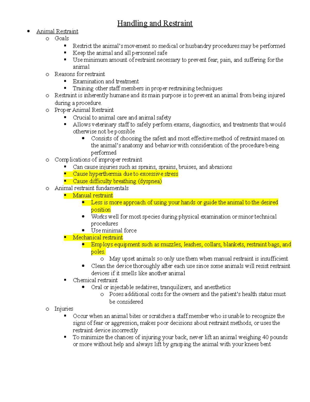 Behavior Chapter for Vet 102 - Penn Foster: Restraint Techniques - Studocu