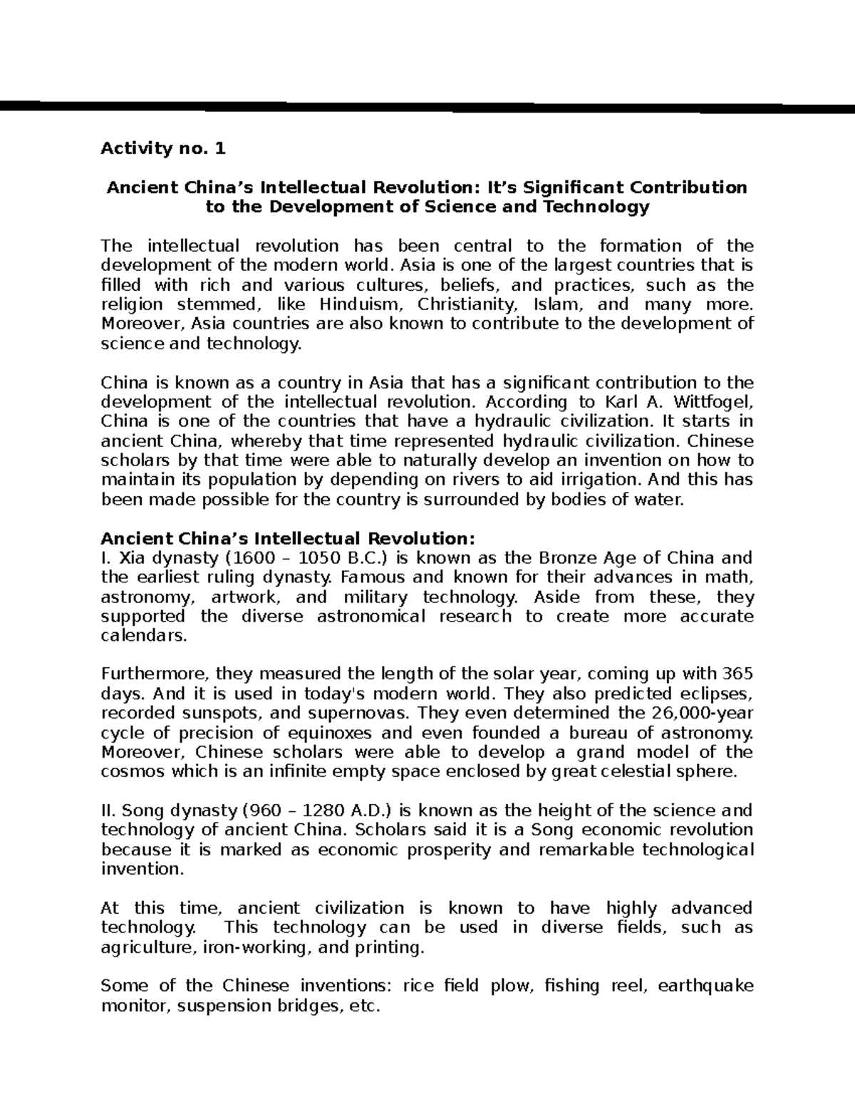 Ancient China’s Intellectual Revolution: Impact on Sci & Tech ...