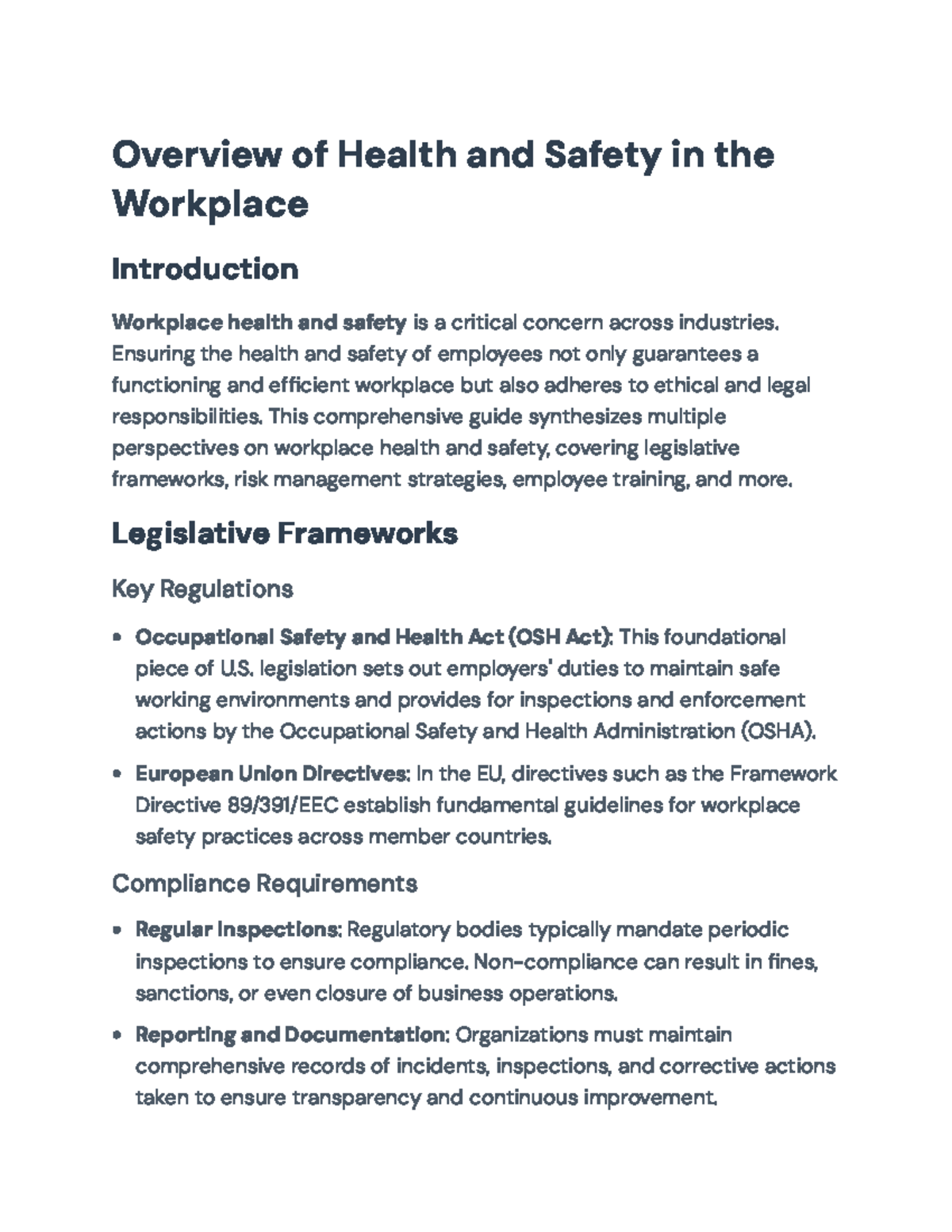Workplace Health and Safety Overview: Key Regulations and Strategies ...