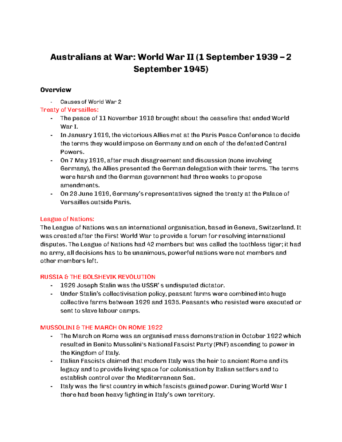 History Assessment Yearly Notes - Australians at War: World War II (1 ...