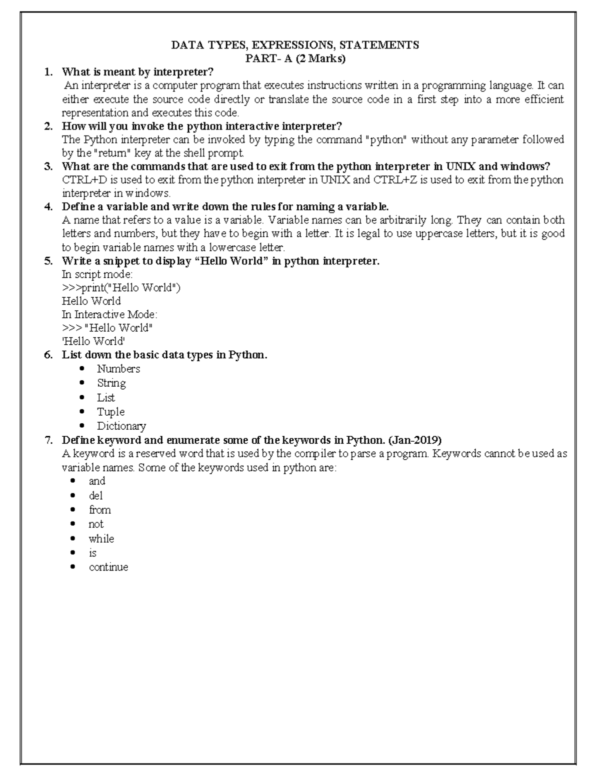 Python Data Types, Expressions, and Control Flow (DS 2M) - Studocu