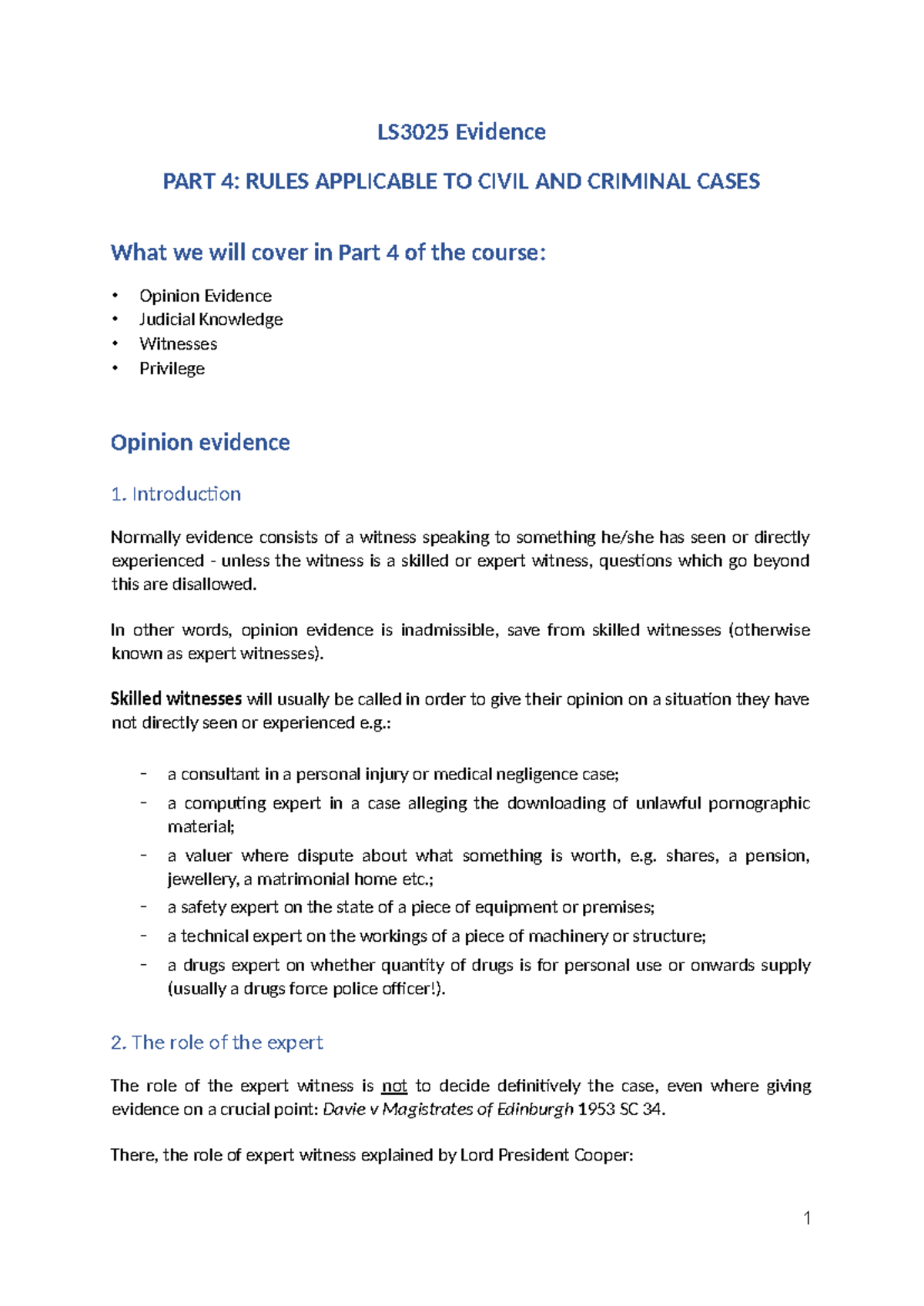 Part 4 Handout - LS3025 Evidence PART 4: RULES APPLICABLE TO CIVIL AND ...