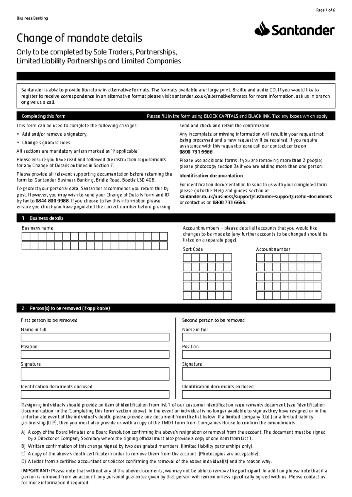 Santander Change of Mandate Form for Business Banking - Studocu
