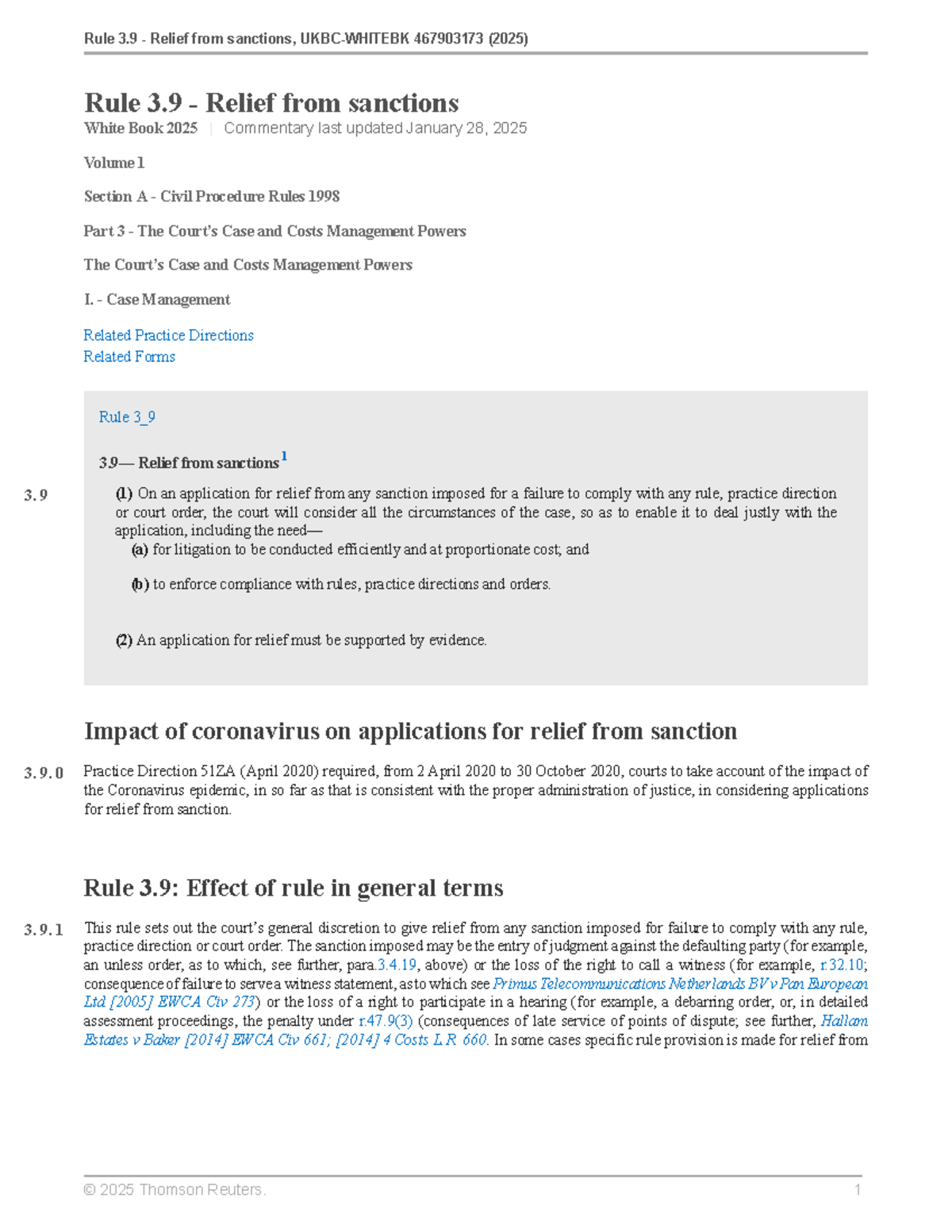 Rule 39 - Detailed Commentary on Relief from Sanctions (White Book 2025 ...