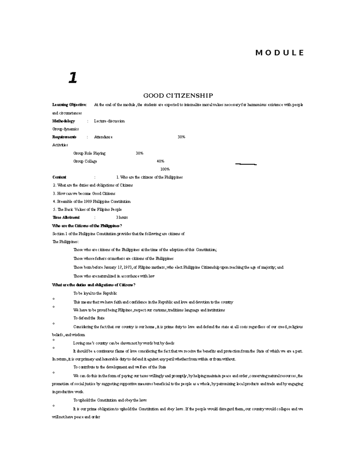 Module 1: Good Citizenship and Responsibilities in the Philippines ...