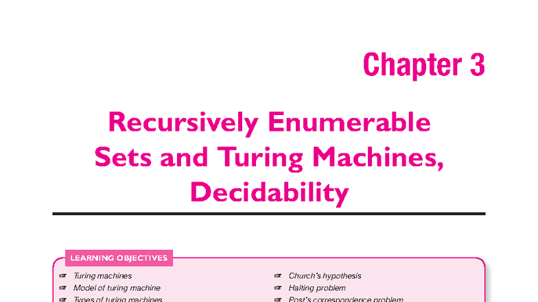 Chapter 3: Recursively Enumerable Sets and Turing Machines ...