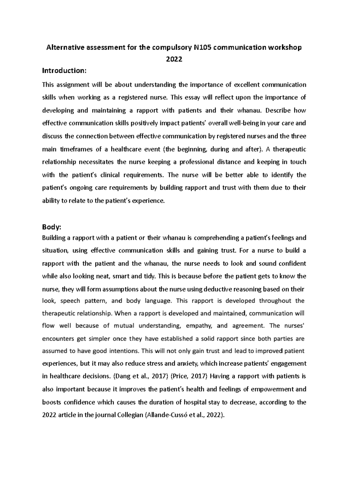 Alternative assessment for the compulsory N105 communication workshop 2022 - Alternative ...