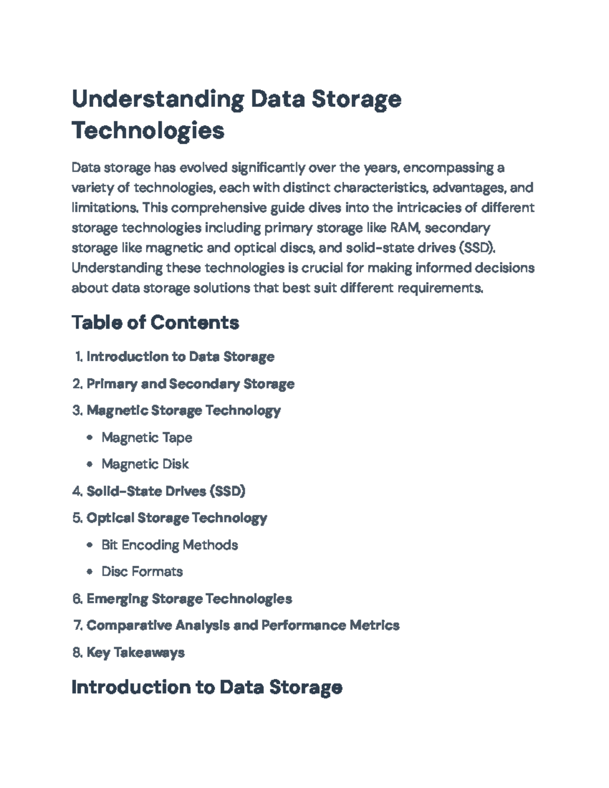 Understanding Data Storage Technologies: An In-Depth Analysis - Studocu