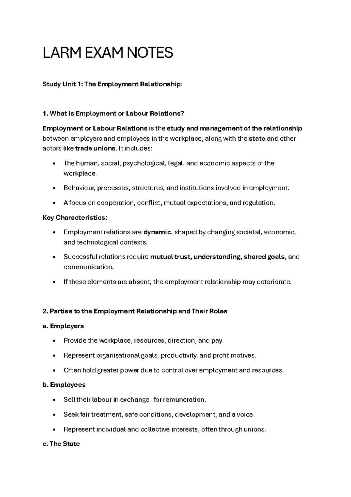 LARM EXAM NOTES: Understanding the Employment Relationship and Its ...