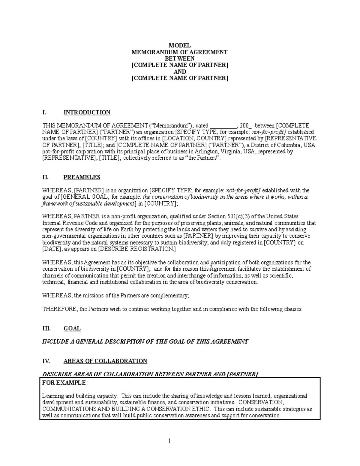 MOU Template - Memorandum of Agreement for School Partnership - Studocu