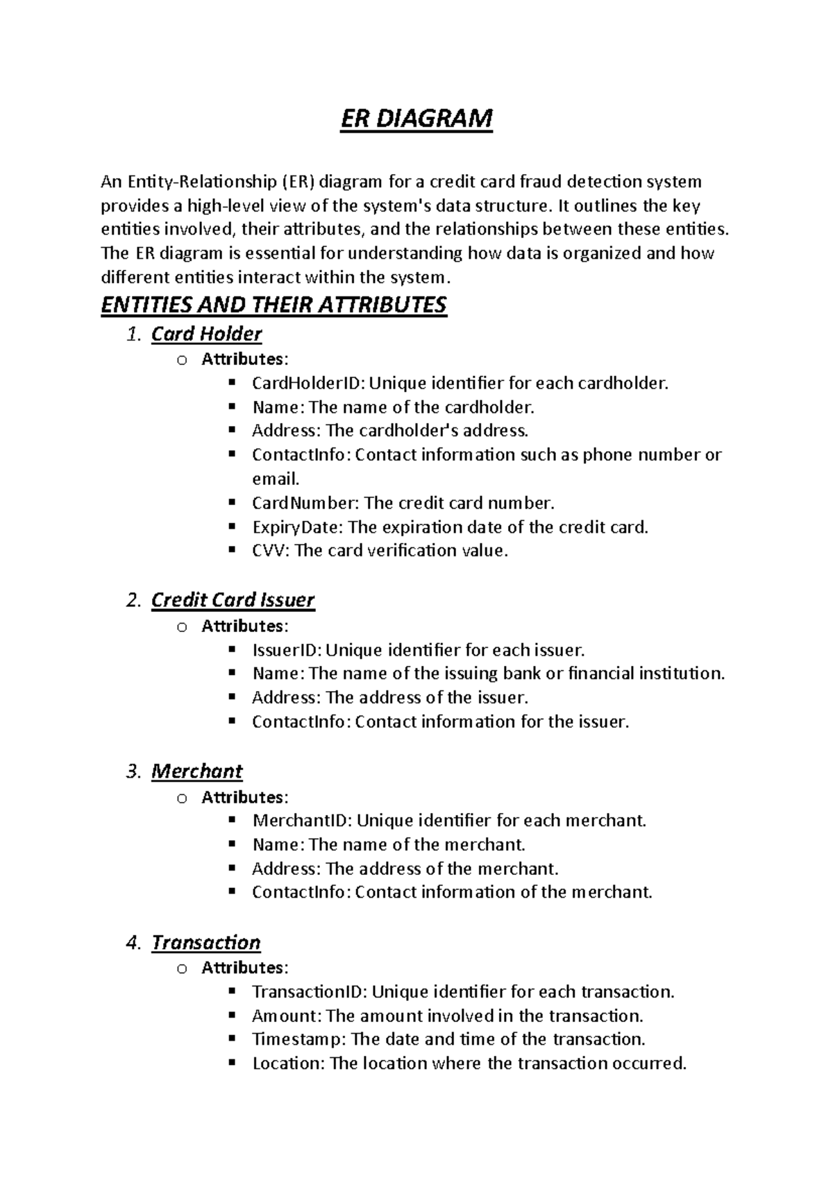 ER Diagram for Credit Card Fraud Detection System - Studocu
