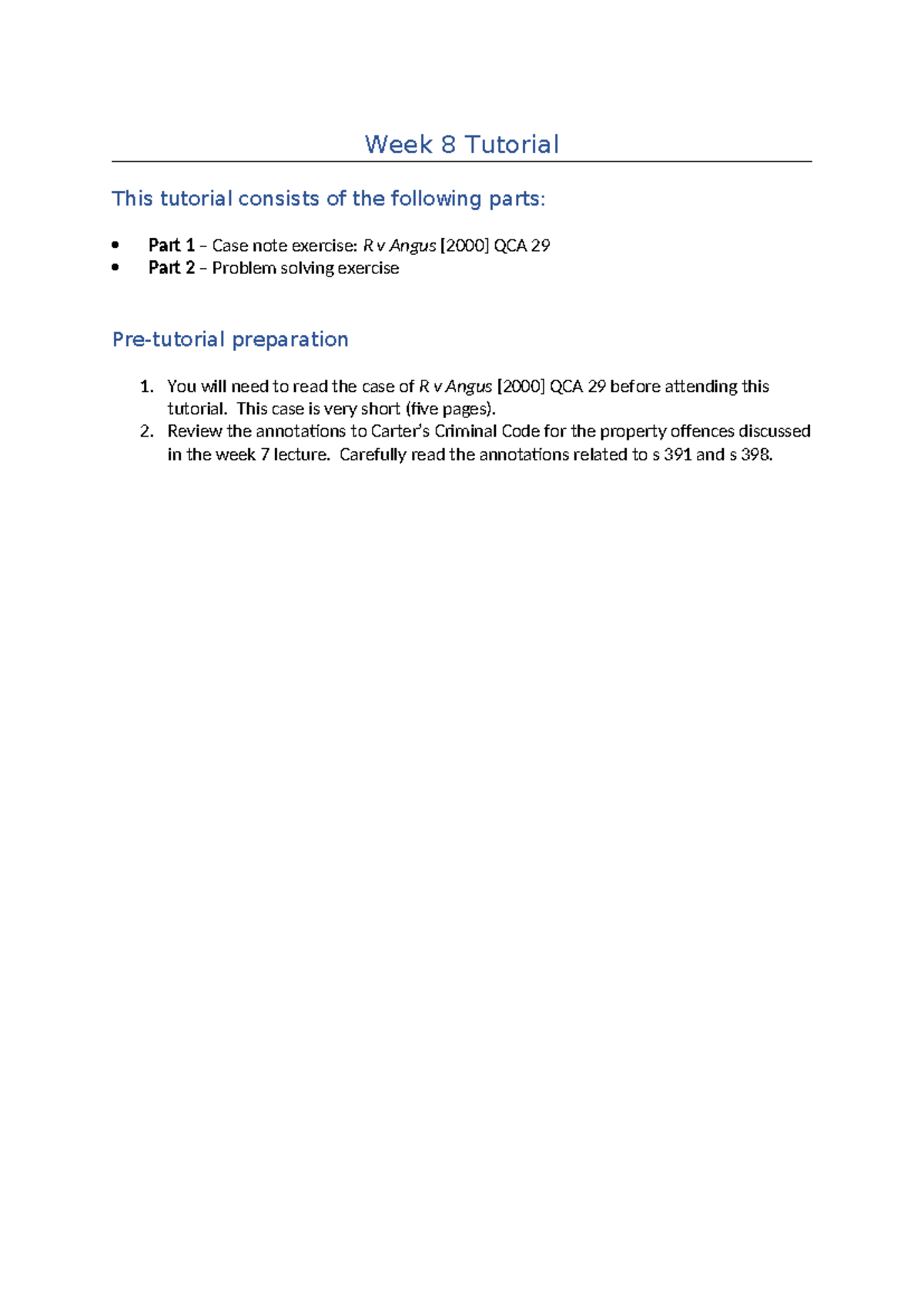 LLB106 Week 8 Tutorial: Case Note & Problem Solving Exercises - Studocu
