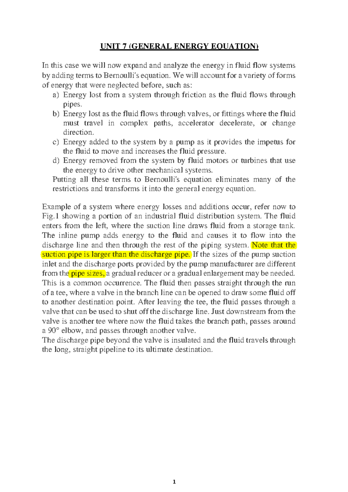 UNIT 7: General Energy Equation in Fluid Flow Systems - Studocu