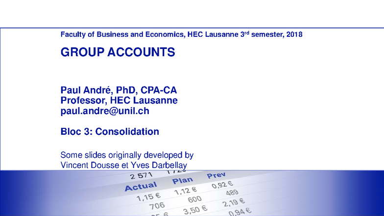 Consolidation Methods Overview - HEC Lausanne 3rd Sem 2018 - Studocu