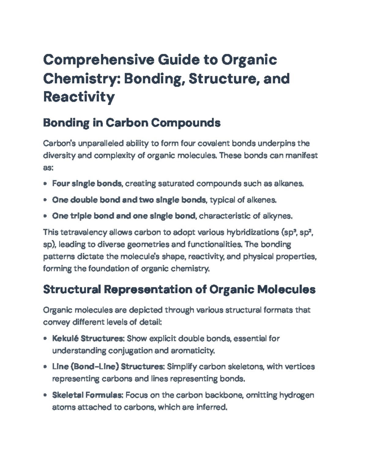 Comprehensive Guide to Organic Chemistry: Bonding, Structure ...