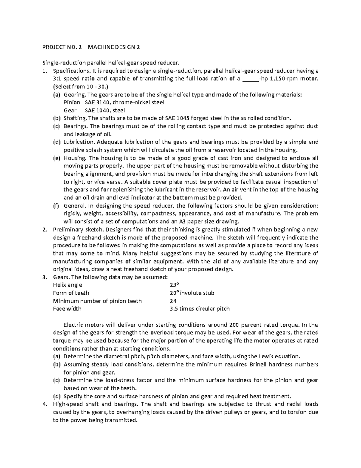 Machine Design 2: Single-Reduction Speed Reducer Project Details - Studocu
