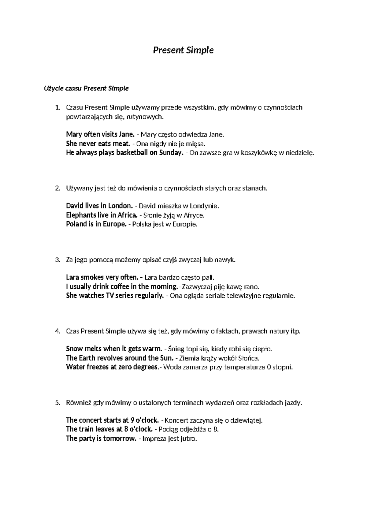 Present Simple: Teoria i Użycie Czasu w Języku Angielskim - Studocu