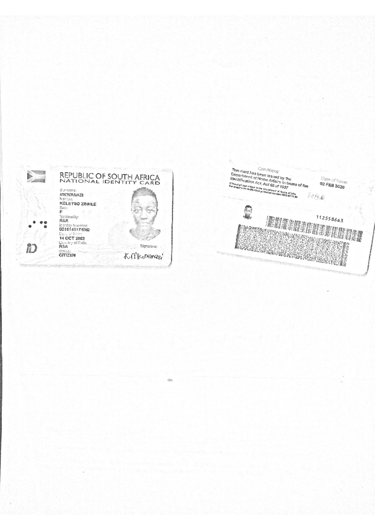 National ID Card Conditions - RSA 1997 Regulations - Studocu