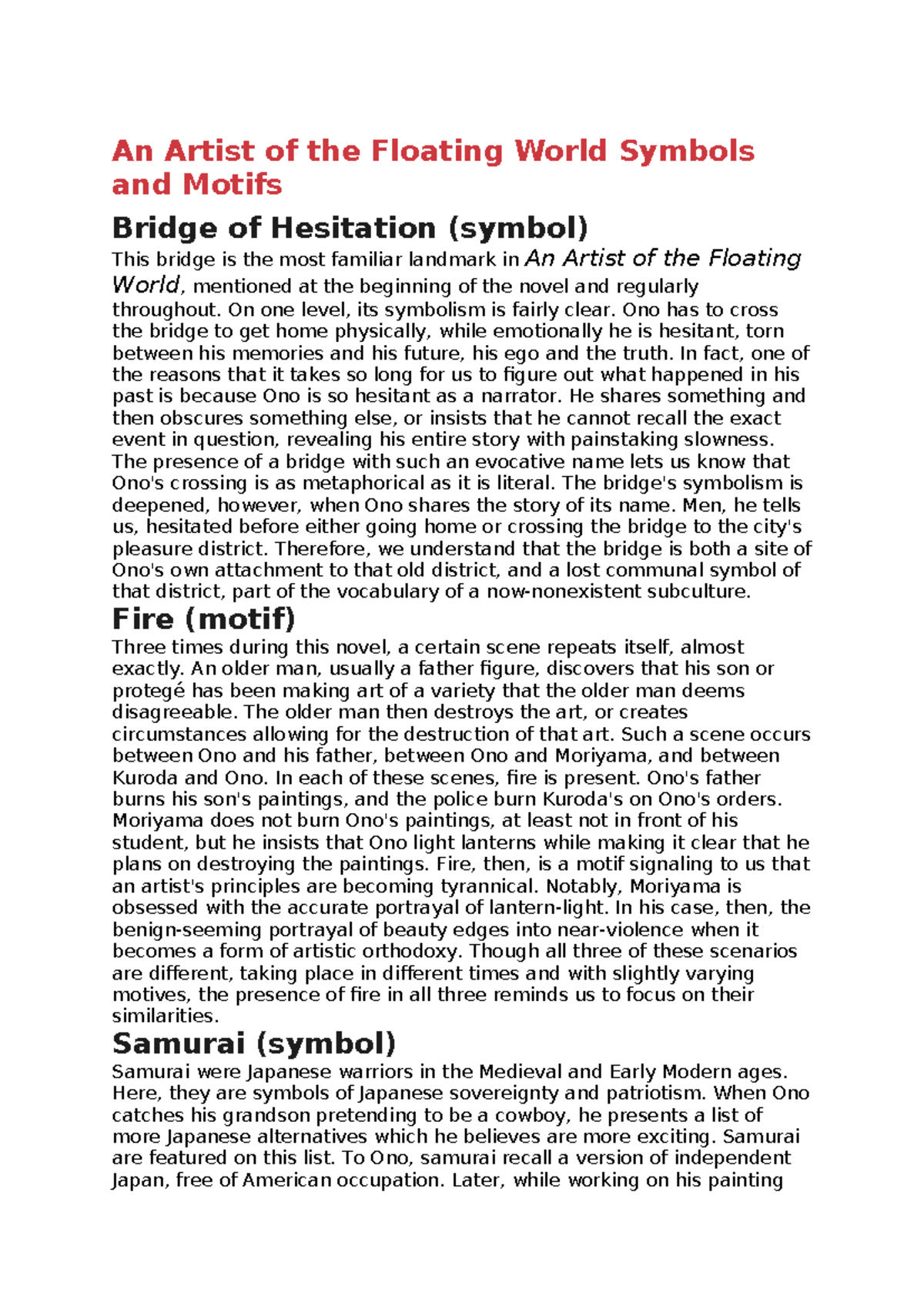 Symbols and Motifs in An Artist of the Floating World (AFW) - Studocu