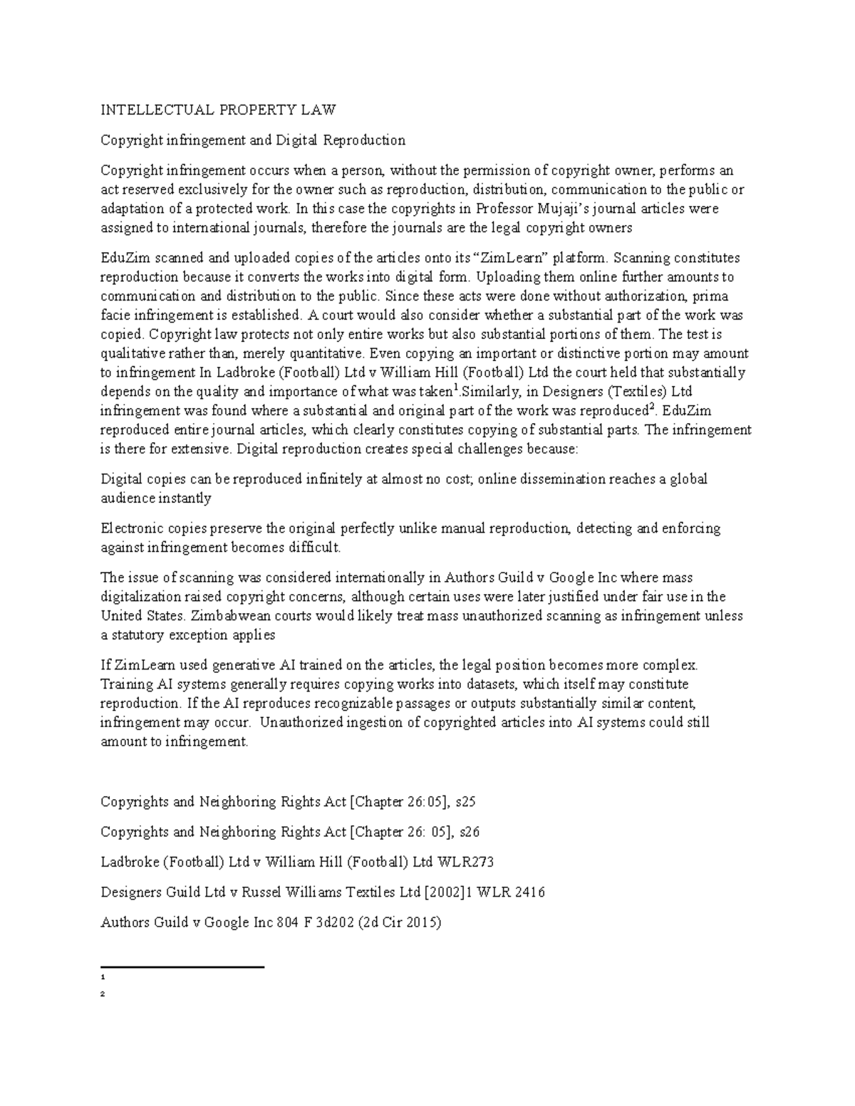 INTELLECTUAL PROPERTY LAW: Copyright Infringement & Digital ...