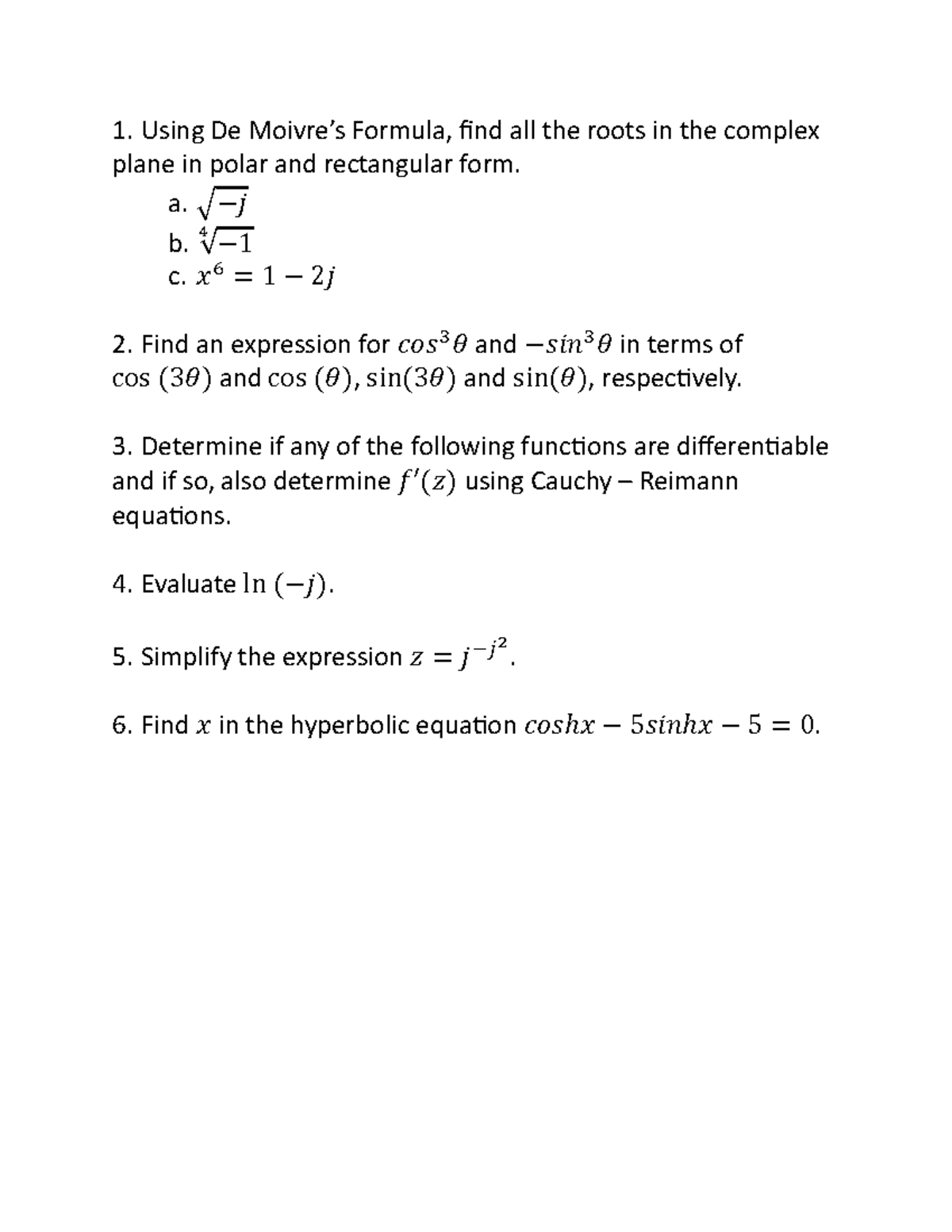 Activities - reviewer - Using De Moivre’s Formula, find all the roots ...