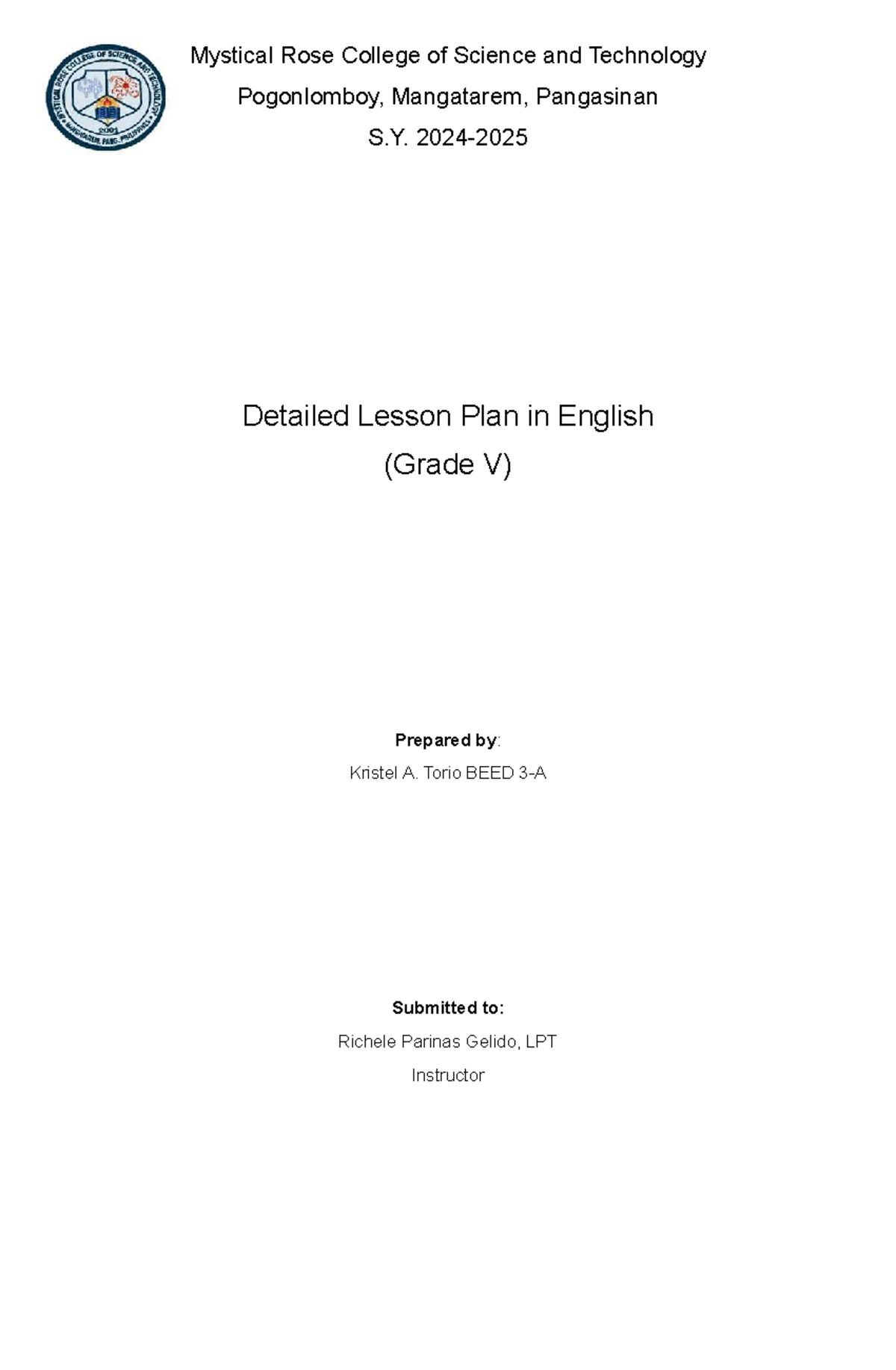 Detailed Lesson Plan in English V: Simple Subjects & Predicates - Studocu