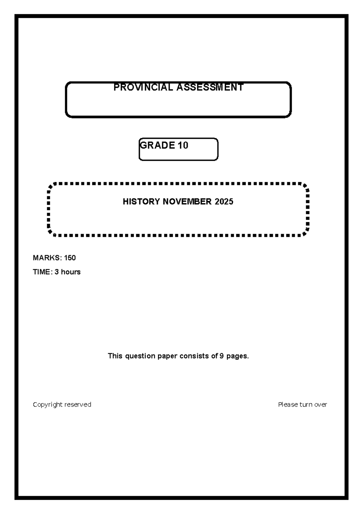 Final Exam: Grade 10 History Provincial Assessment - Nov 2025 - Studocu