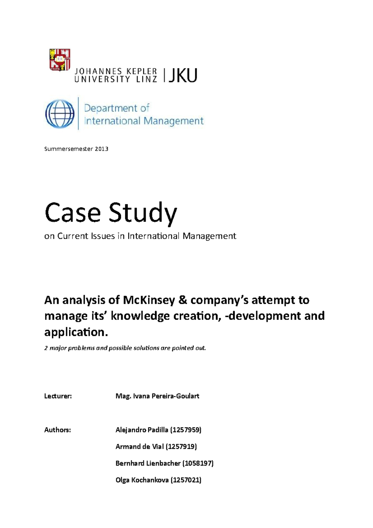 Mckinsey Case Study - Analysis of Knowledge Management Issues in MT ...