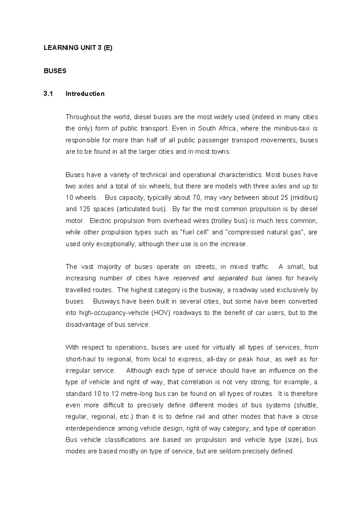 Unit 3 (E) - Overview of Diesel Buses and Their Characteristics - Studocu