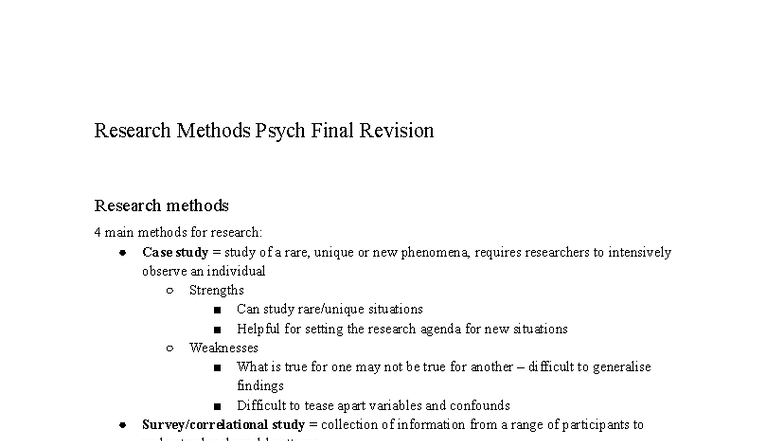 Research Methods PSYCH 101 Final Revision Summary - Studocu