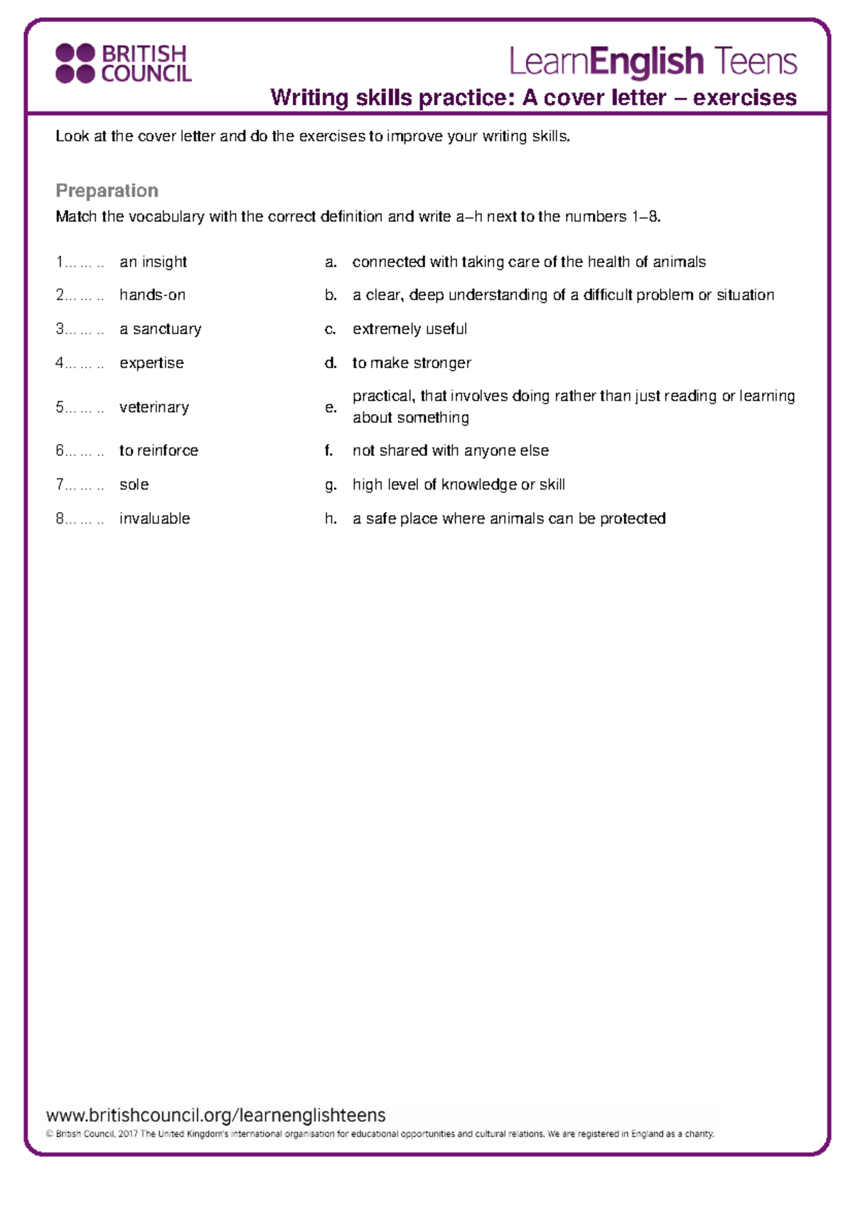 A cover letter exercises: Writing skills practice - Studocu
