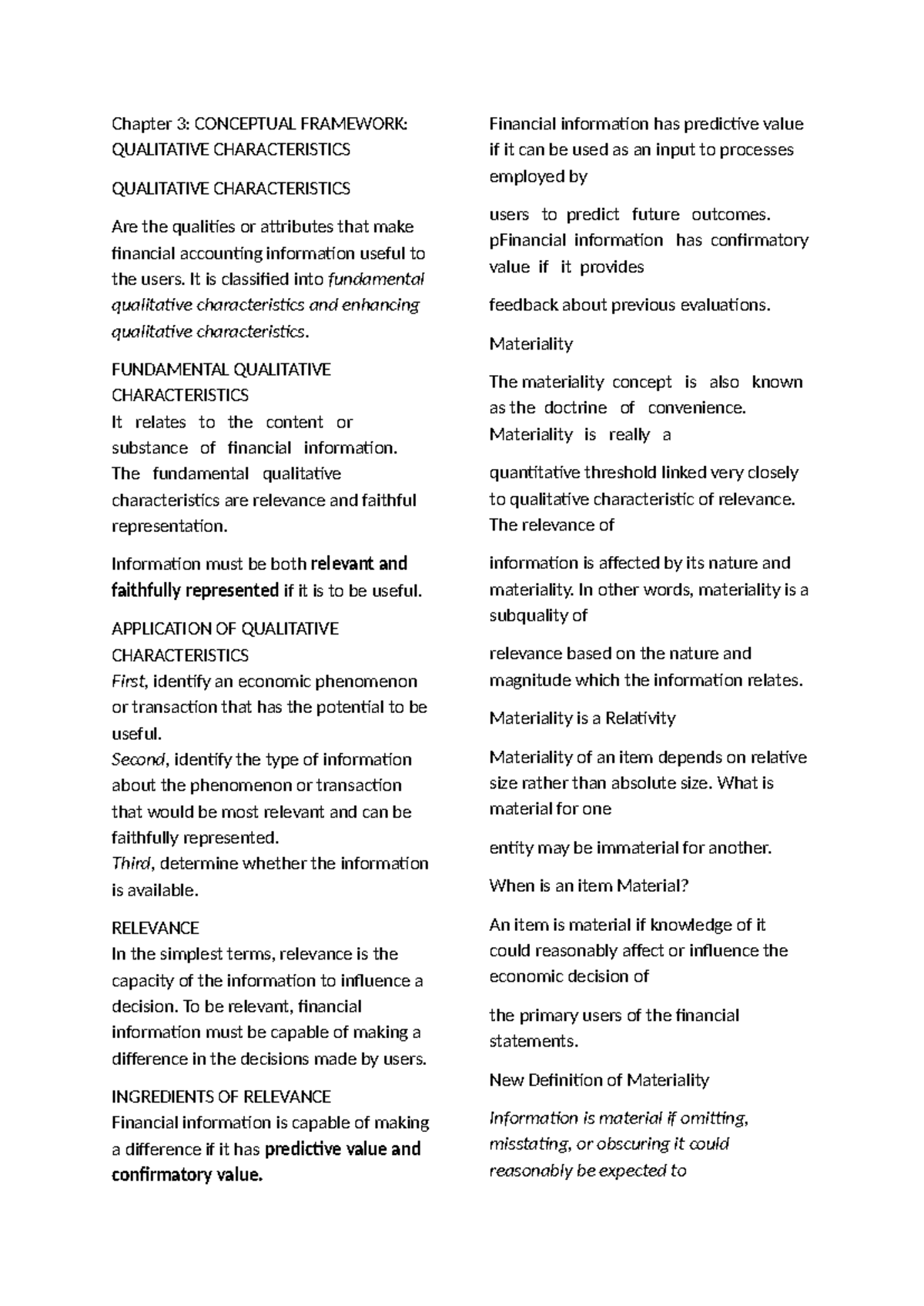 Chapter 3: Qualitative Characteristics in Financial Reporting - Studocu