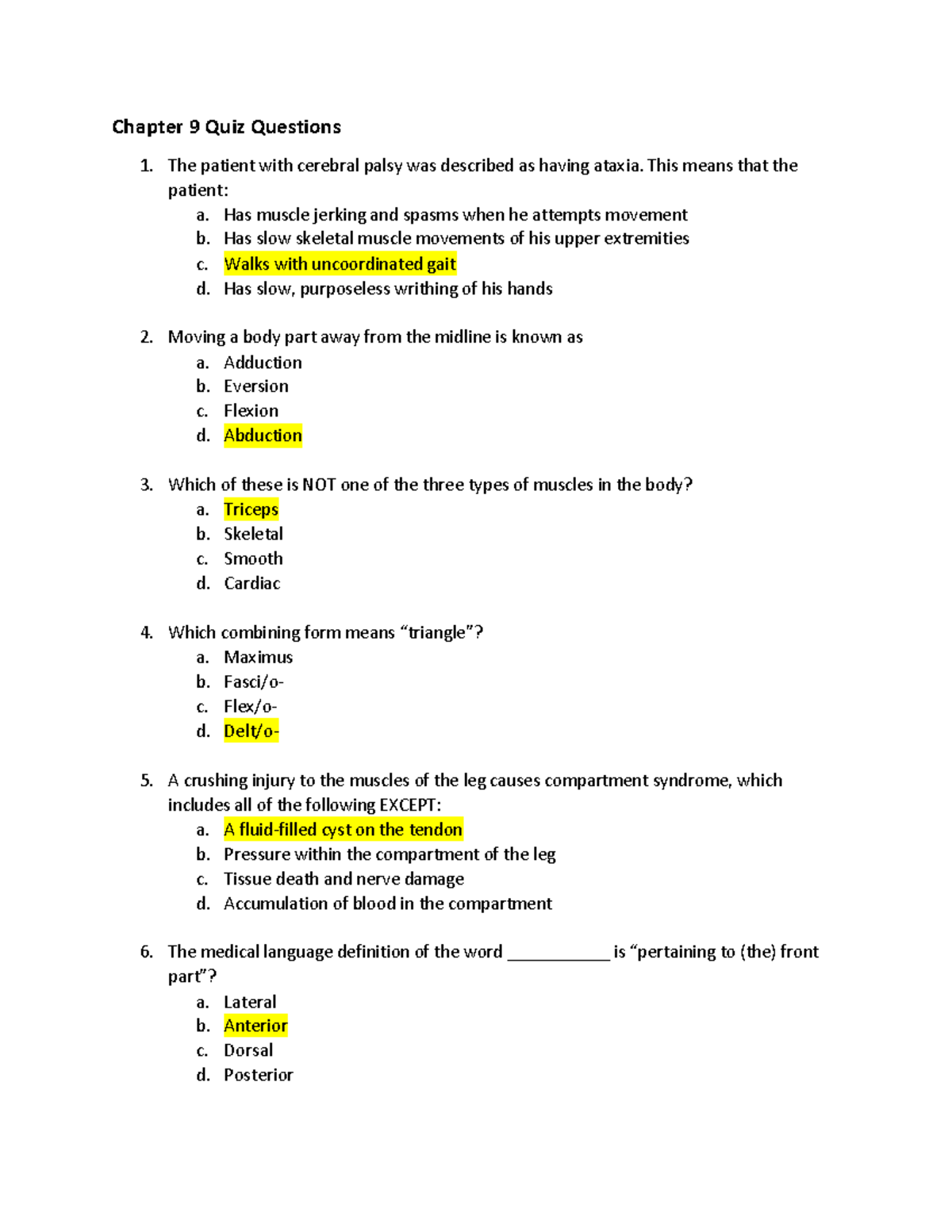 MED TERM Quiz 9: Chapter 9 Questions & Answers on the Muscular System ...