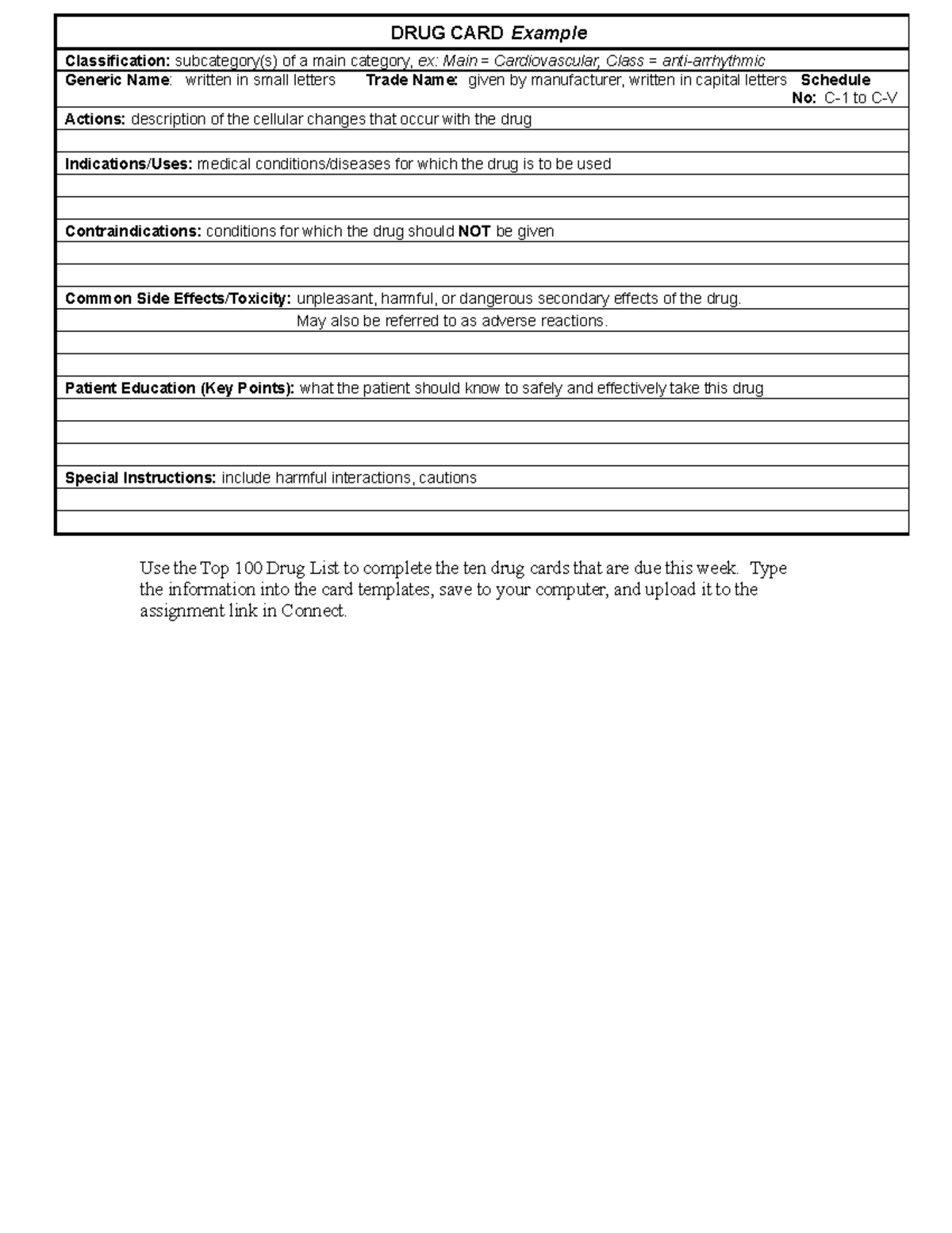 Drug Card Templates for 10 different types of drugs - DRUG CARD Example ...