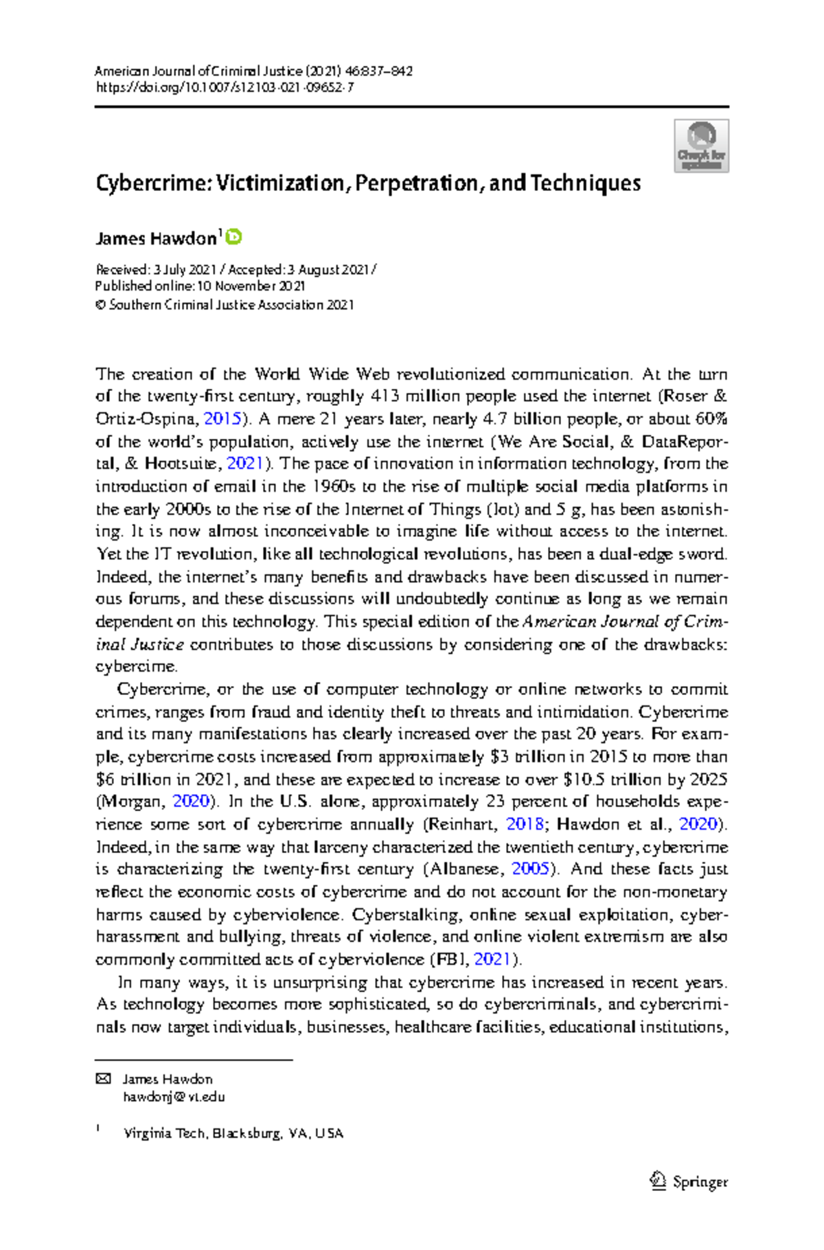 Cybercrime Research Overview: Victimization, Perpetration, Techniques ...