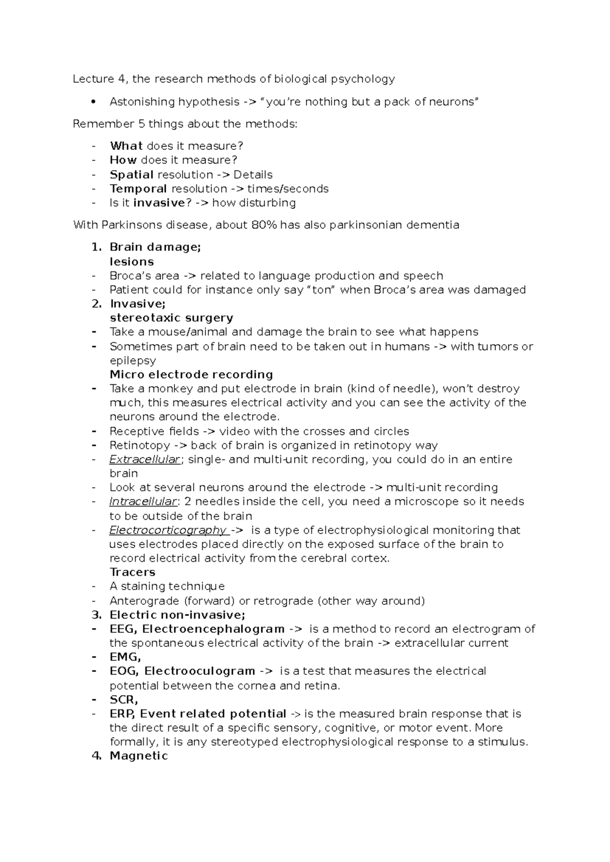 Lecture 4: Research Methods in Biological Psychology - Studeersnel