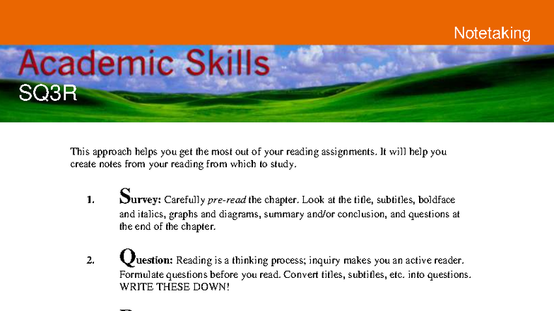 SQ3R Notetaking Strategy for Enhanced Reading Efficacy - Studocu