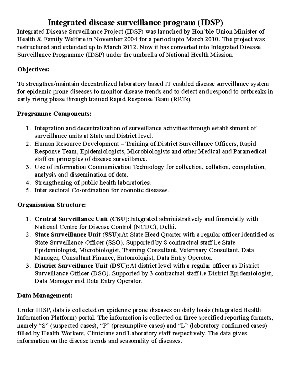 Integrated disease surveillance program (IDSP) - Integrated disease ...