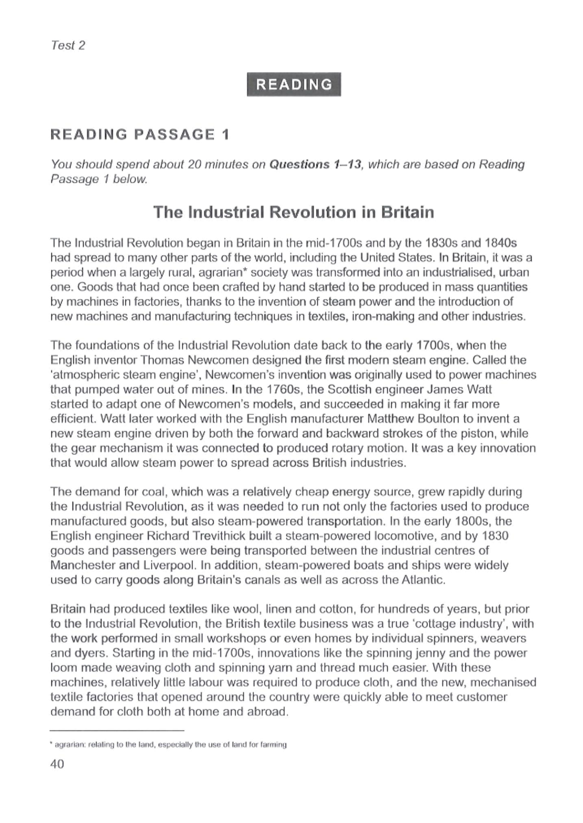 Cambridge 19 Reading Test 2: Industrial Revolution & Athlete Stress ...