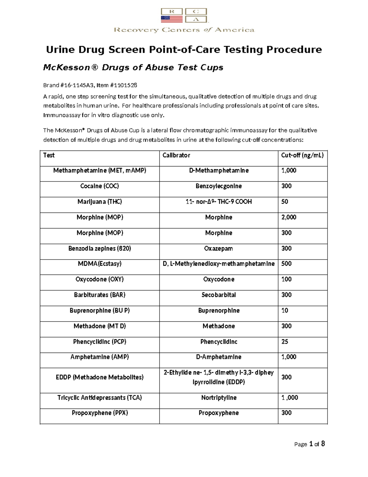 McKesson UDS Test Procedure: Drugs of Abuse Screening - Studocu