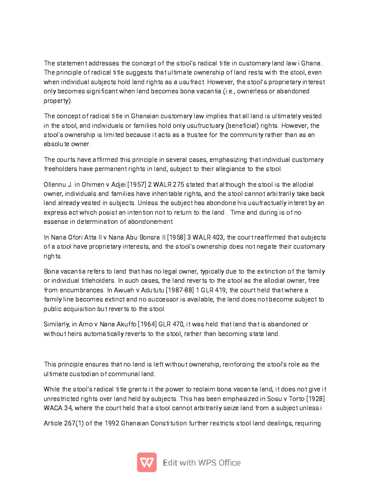 The Concept of the Stool's Radical Title in Ghanaian Customary Law ...