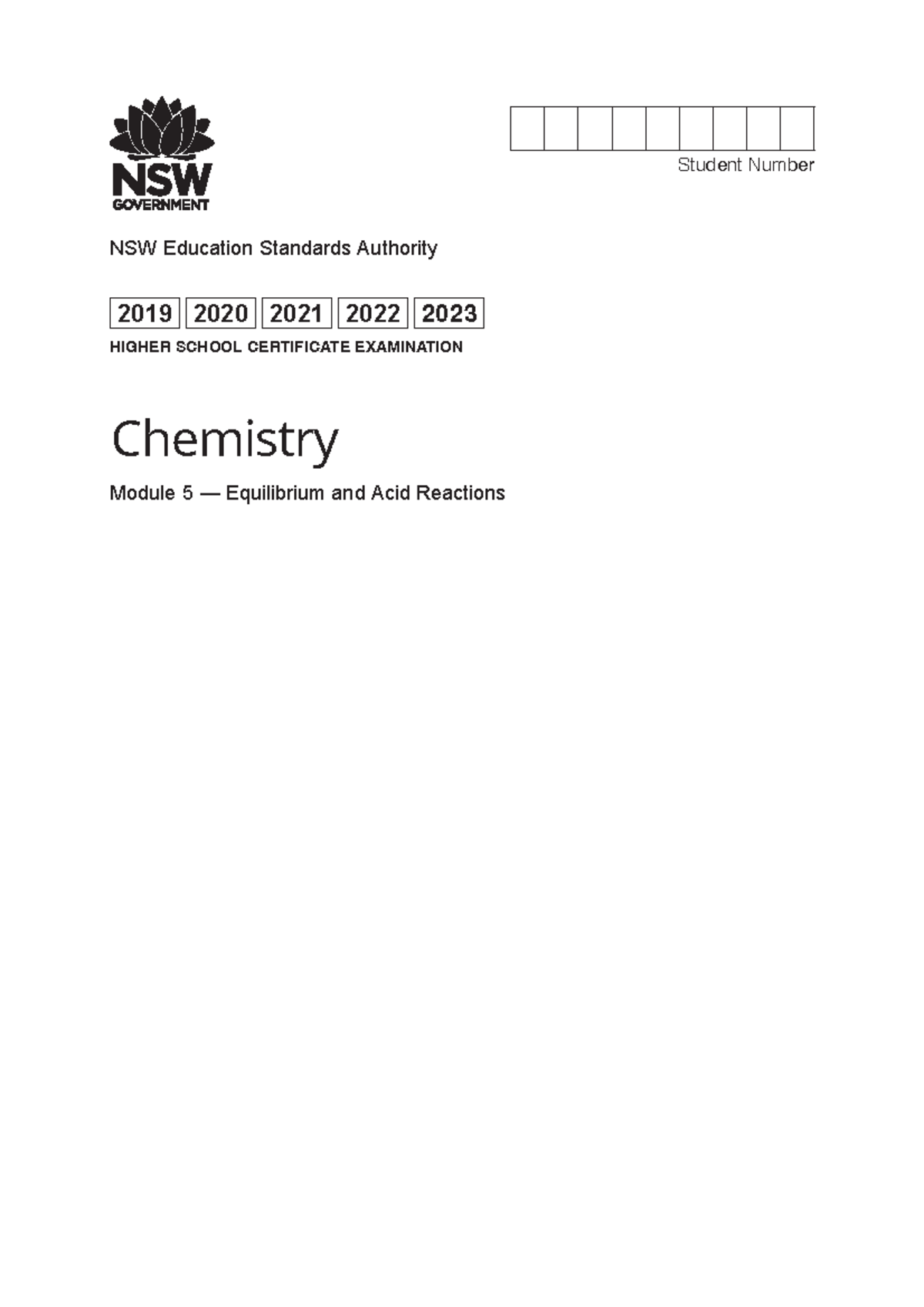 HSC Chemistry Module 5: Equilibrium & Acid Reactions Questions - Studocu