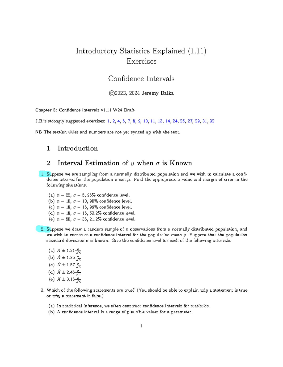 Introductory Statistics (1.11) Chapter 8: Confidence Intervals ...