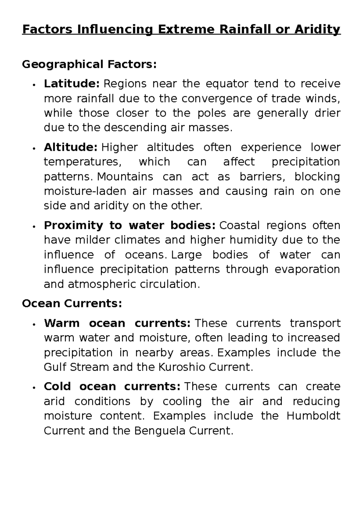 Geographical Factors Affecting Extreme Rainfall & Aridity - Studocu