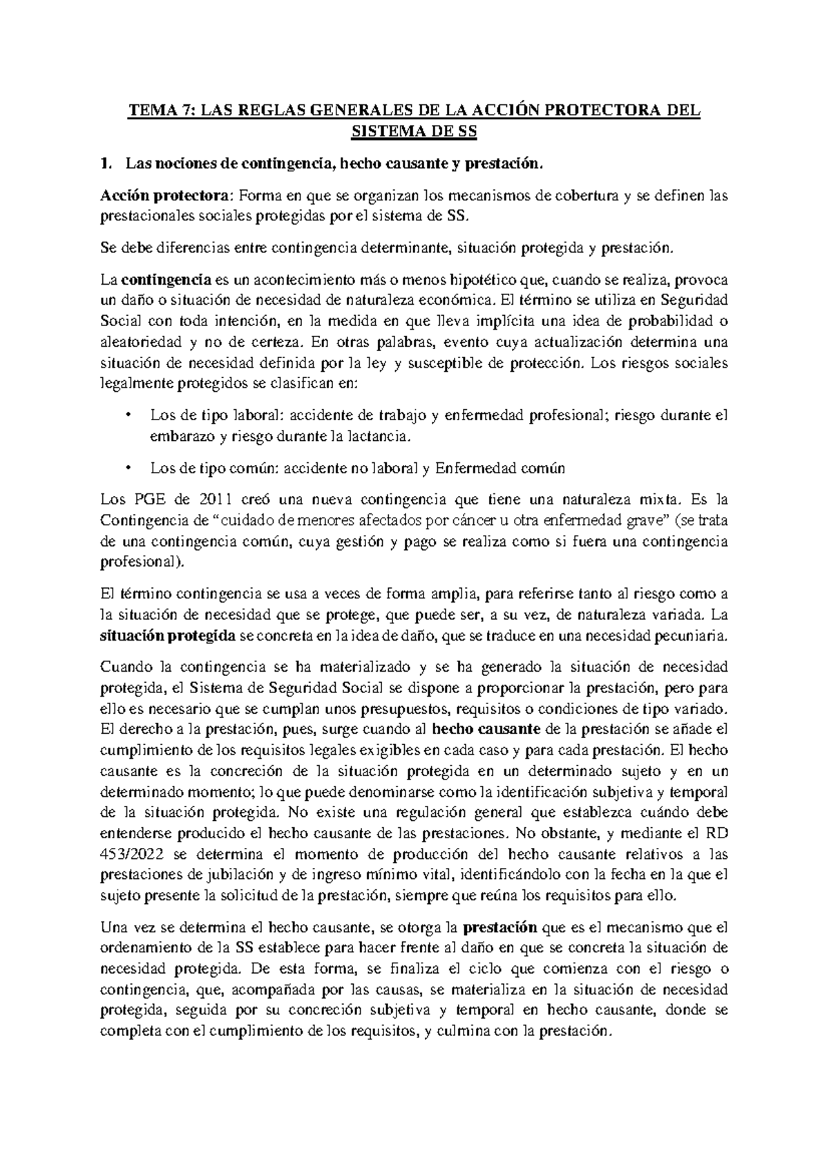 TEMA 7 - Reglas Generales de la Acción Protectora en el Sistema de SS ...