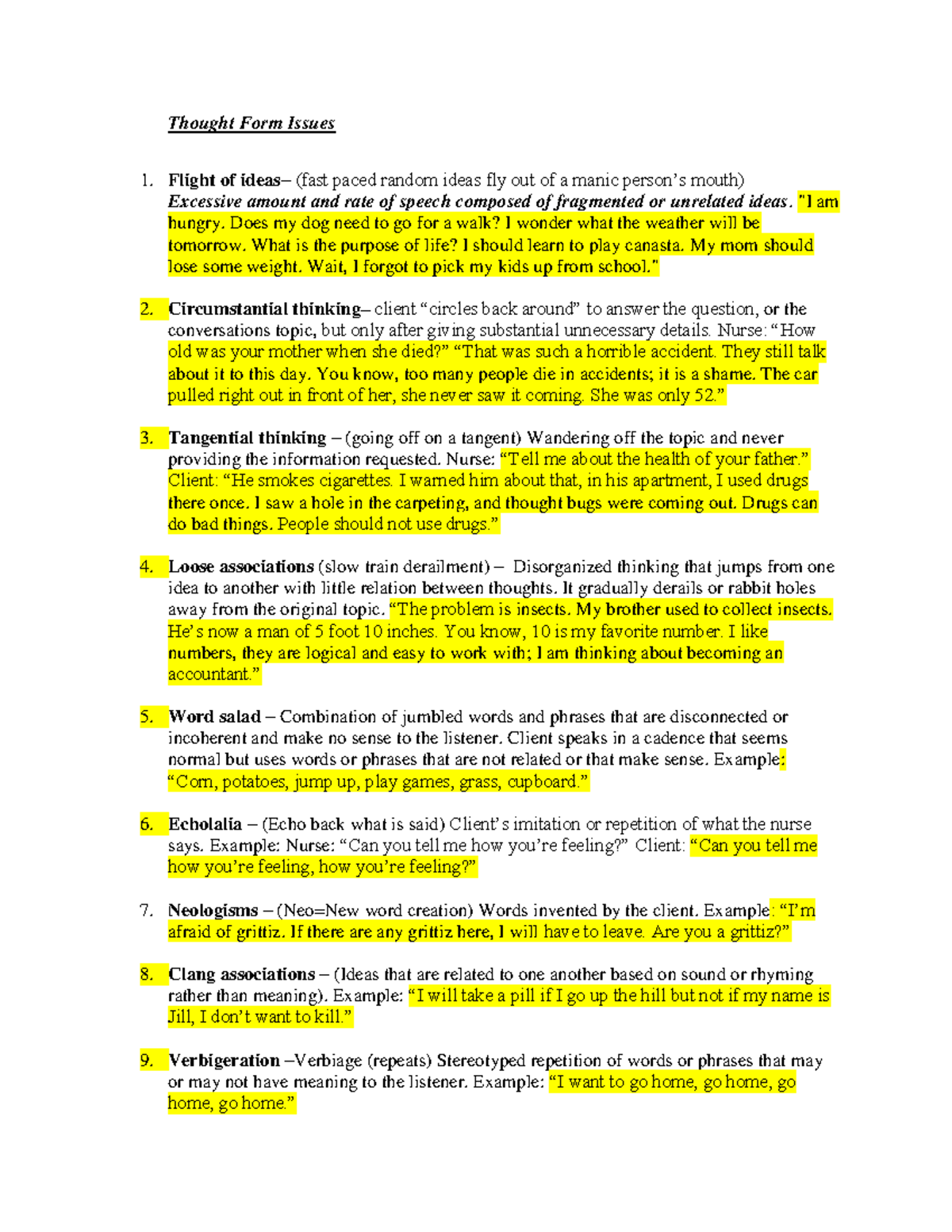 MH Assessment: Understanding Thought and Form Disturbances - Studocu
