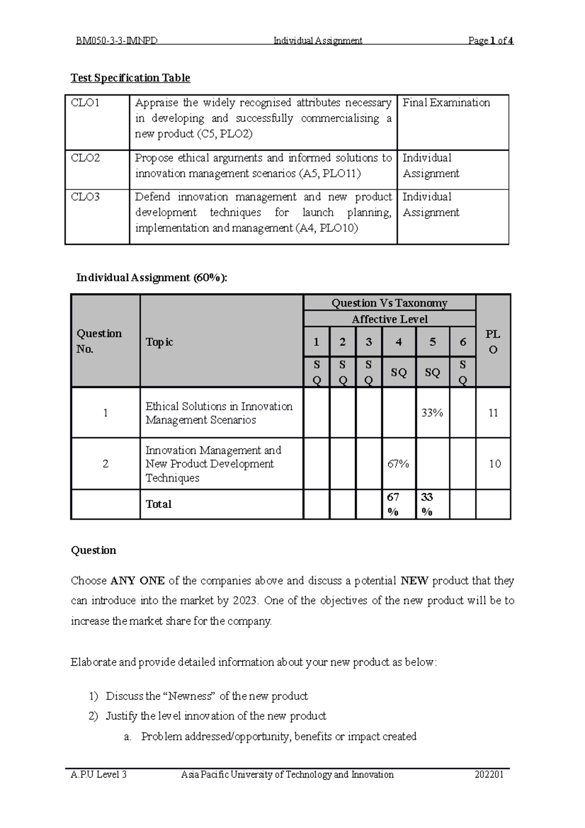 Individual Assignment IMNPD - third year - Test Specification Table ...