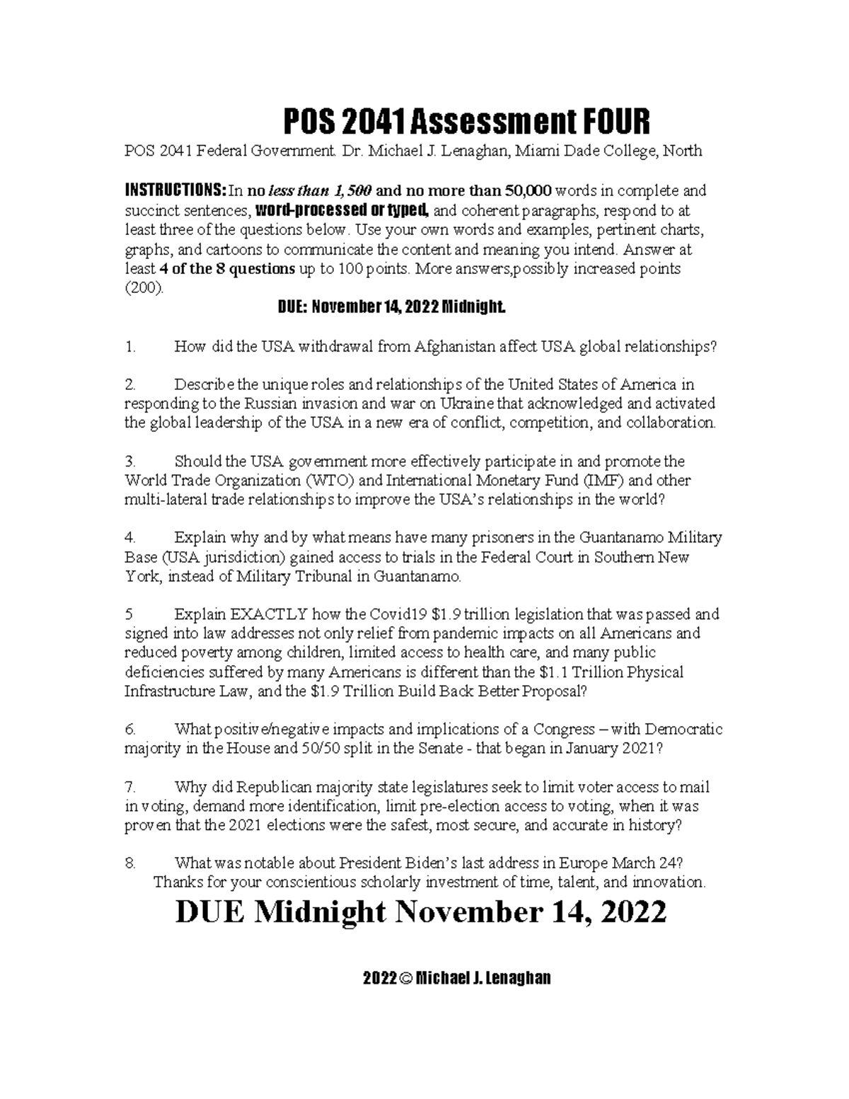 2022 Pos 2041 Assessment 4 - POS 2041 Assessment FOUR POS 2041 Federal ...