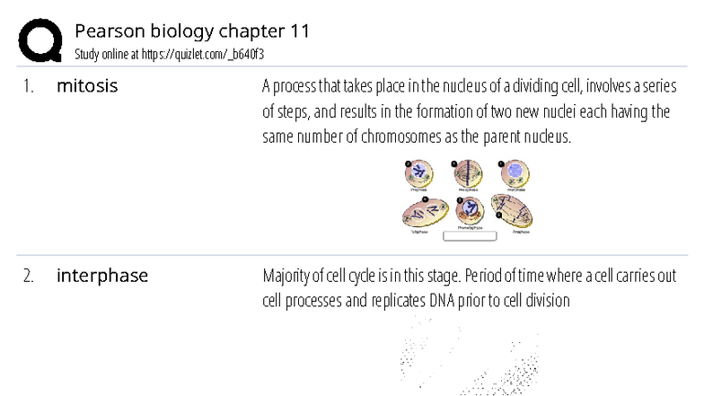 Pearson Biology Chapter 11: Mitosis and Cell Cycle Notes - Studocu