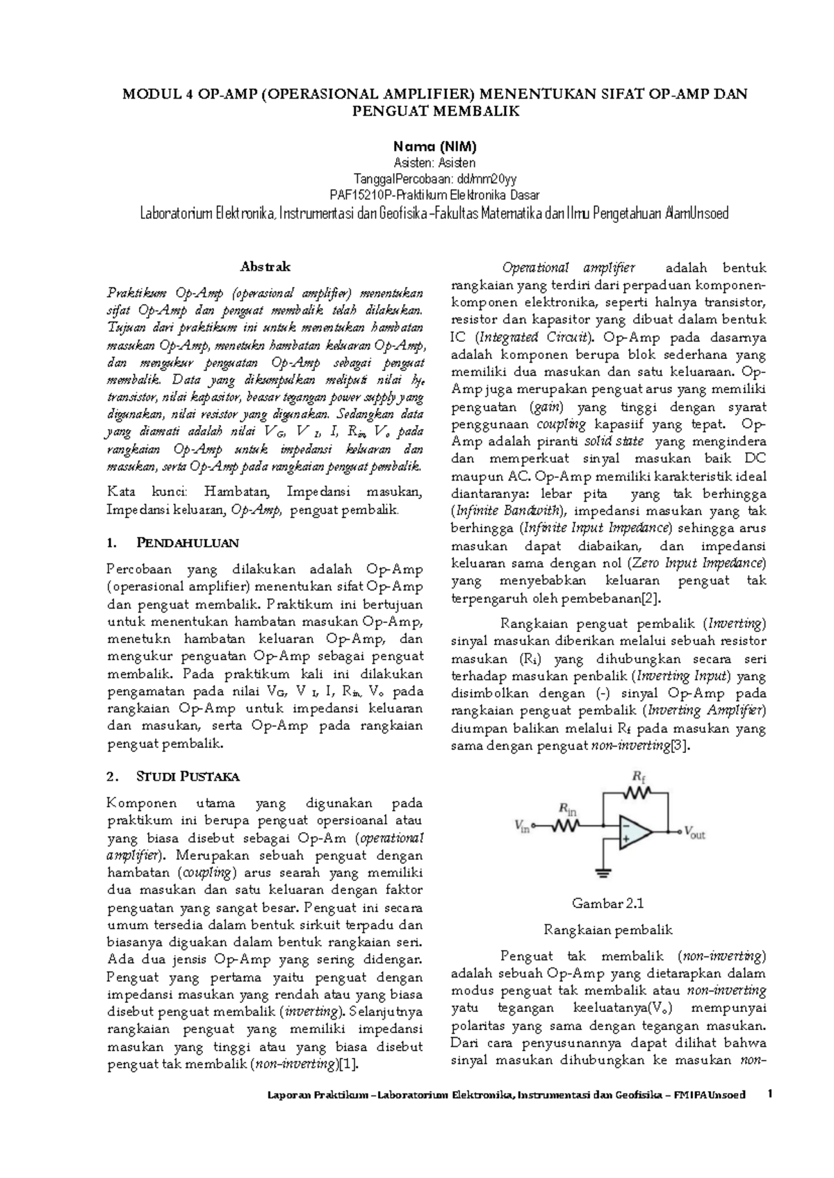 PAF15210P - Modul 4: Sifat OP-AMP dan Penguat Membalik dalam Praktikum ...